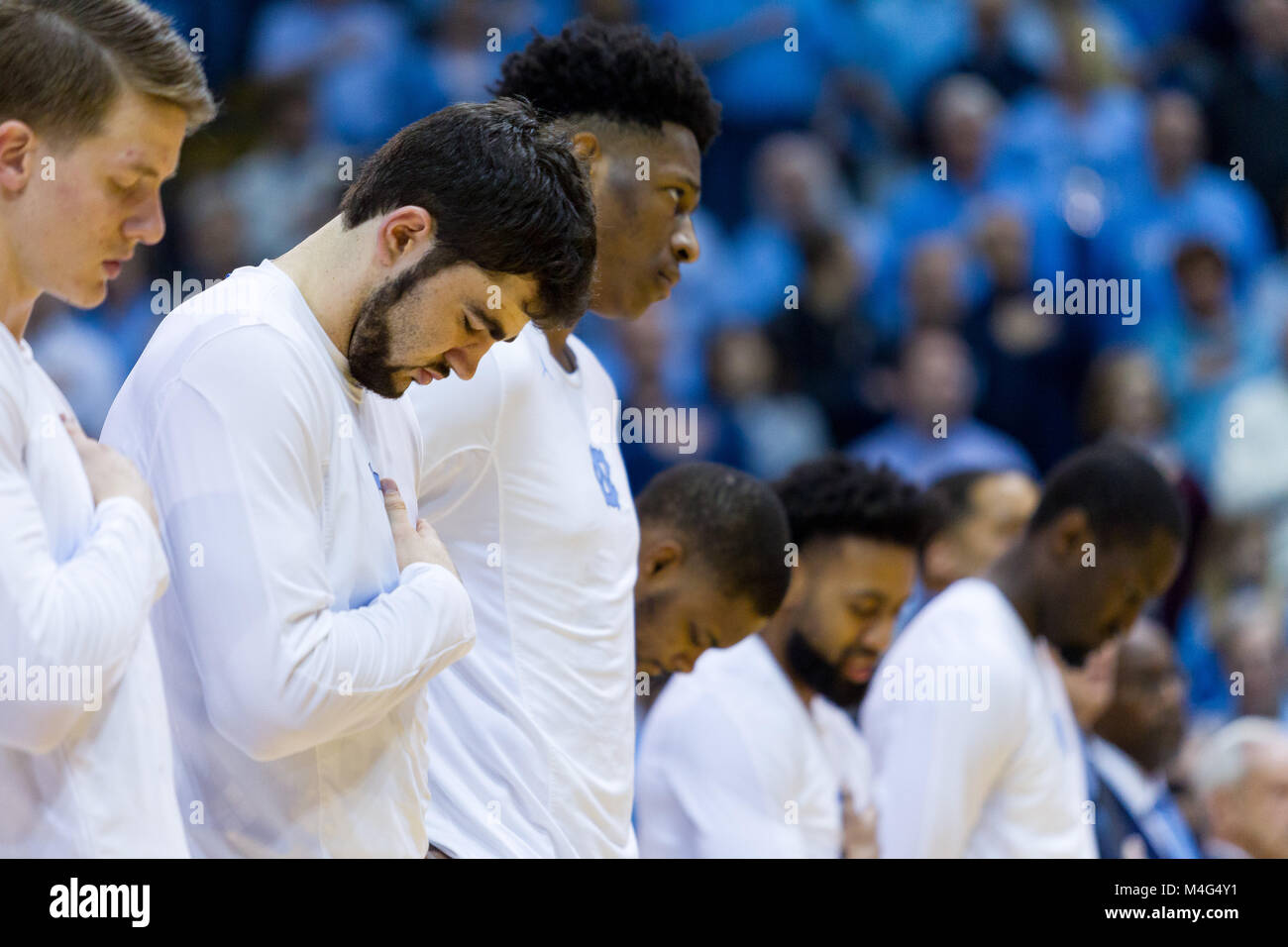 February 12, 2018: North Carolina Tar Heels forward Luke Maye (32) bows ...