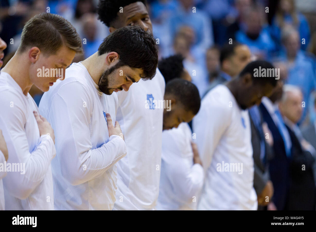 February 12, 2018: North Carolina Tar Heels forward Luke Maye (32) bows ...