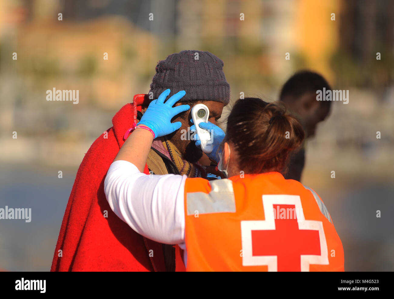 Malaga, Malaga, Spain. 16th Feb, 2018. A member of Spanish Red Cross ...