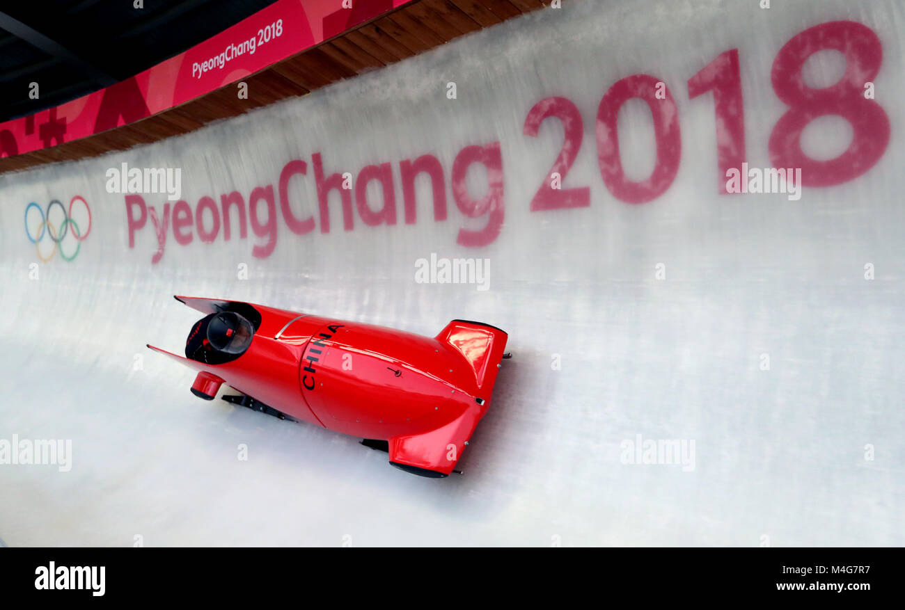 China's in action during Men's 2-man Bobsleigh at the Olympic Sliding ...