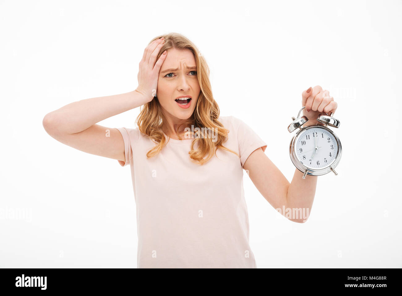 Image of screaming young confused woman standing isolated over white ...