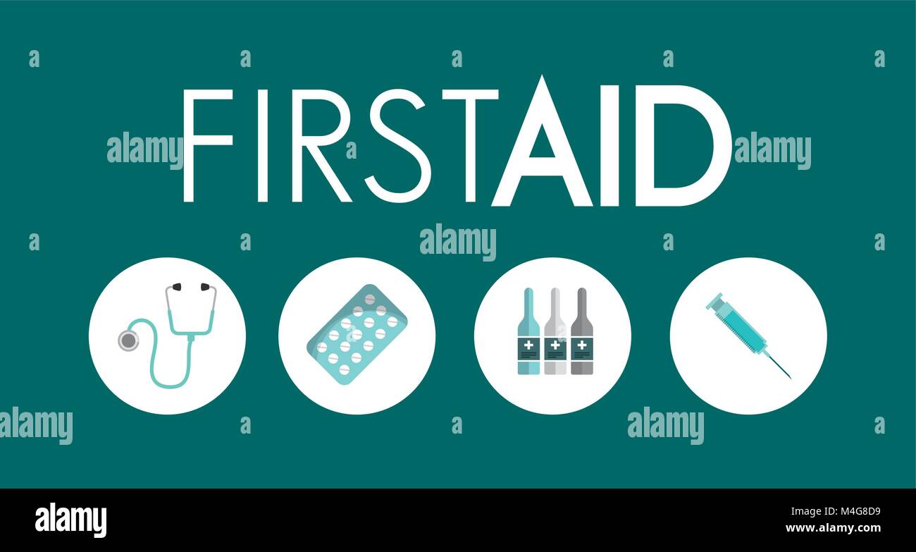 first aid kit stethoscope thermometer pills medical Stock Vector Image ...