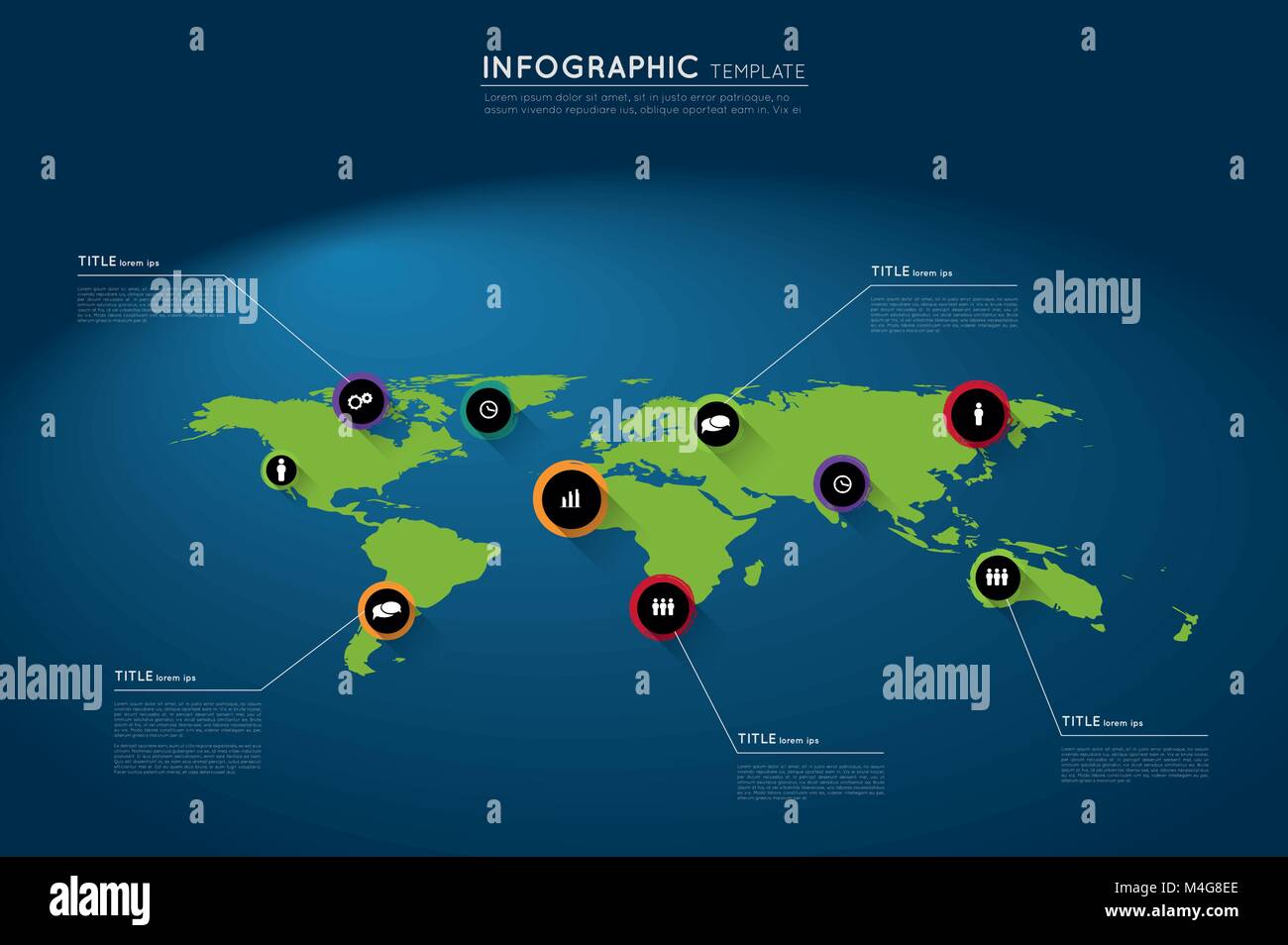 world map with abstract grunge circle pointers, infographic template ...