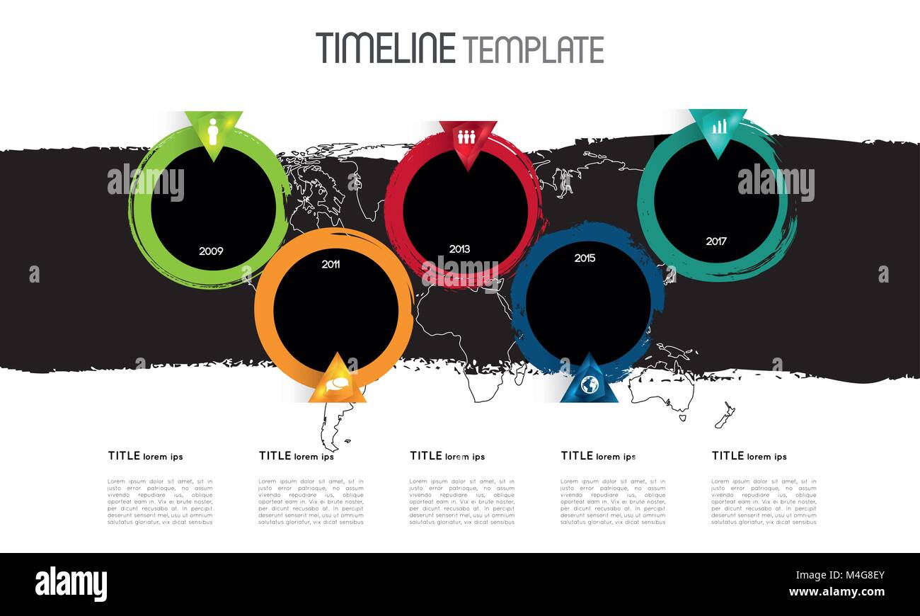 timeline infographic template with colorful grunge circles and crystal ...