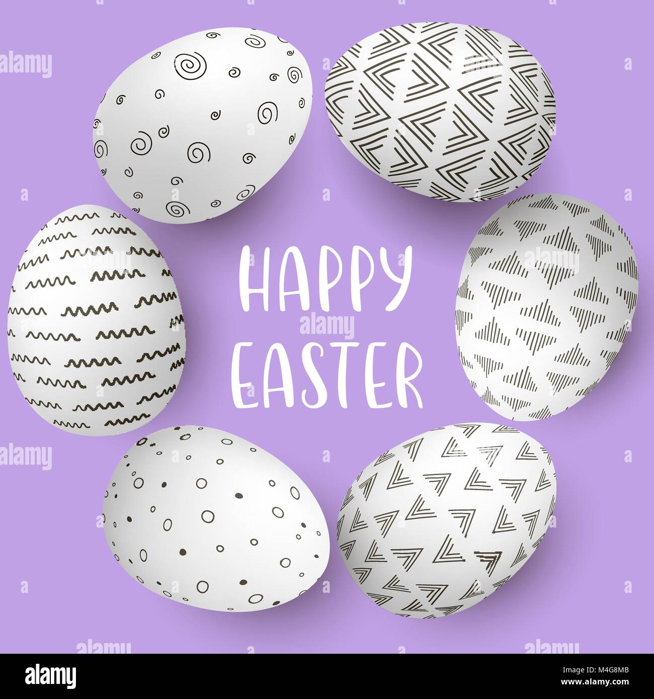 Happy Easter eggs with text. White eggs in circle with monochrome ...