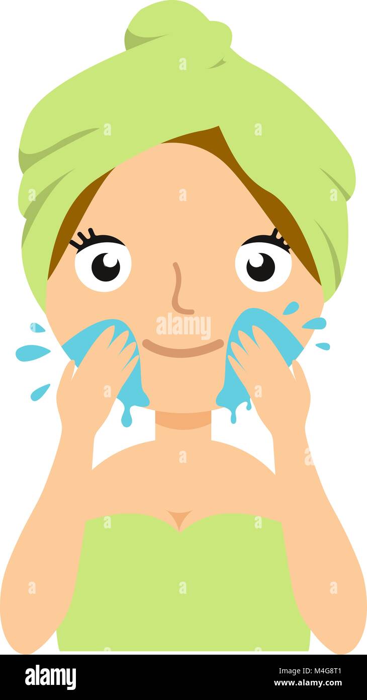 Girl Character Remove Make Up Vector Flat Cartoon Illustration Stock