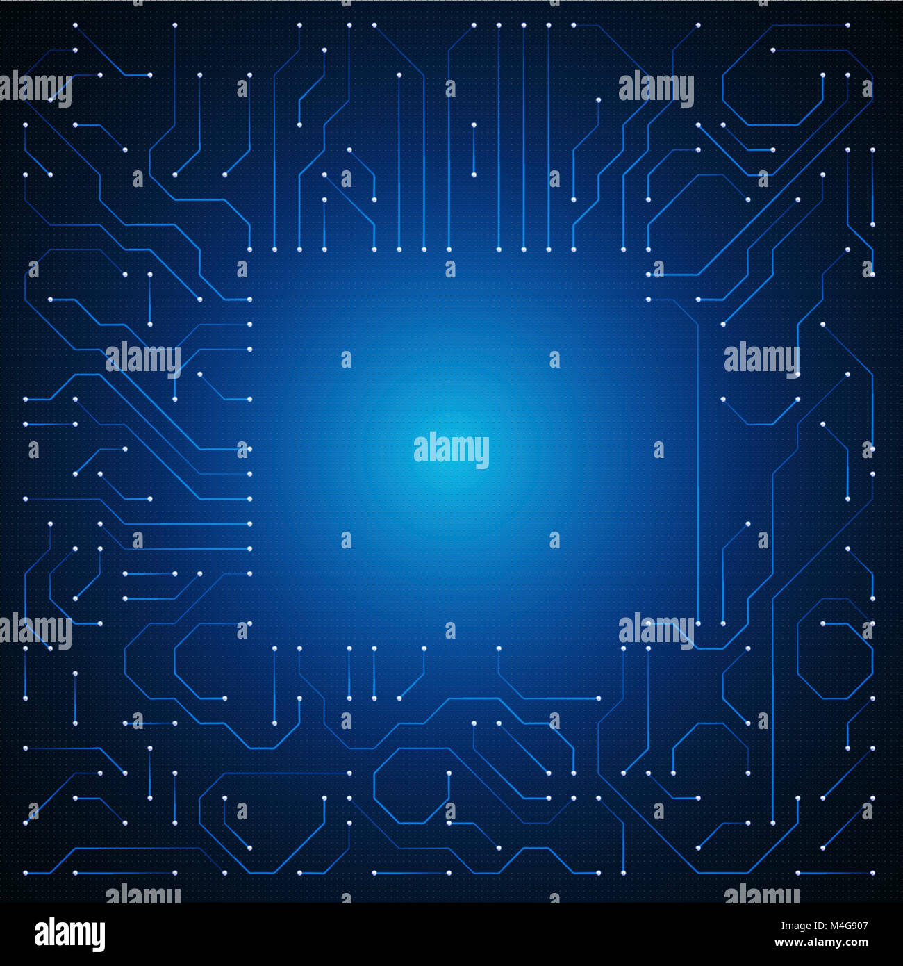 Glowing energy flow through circuit board conductors. Electronic ...