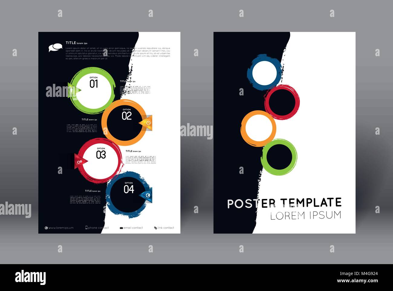 Abstract poster design template with colorful grunge stroked circles ...
