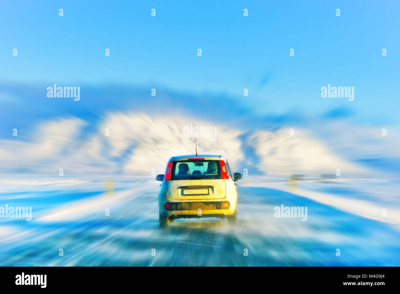 Car driving on the icy road in winter on the plateau in Iceland Stock ...