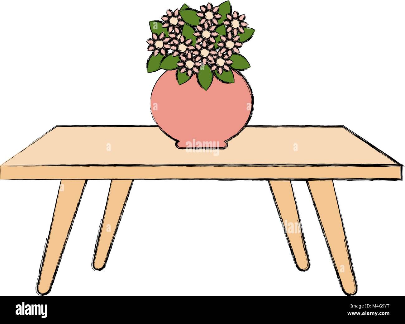 living room table with cute vase and flowers decorative Stock Vector ...
