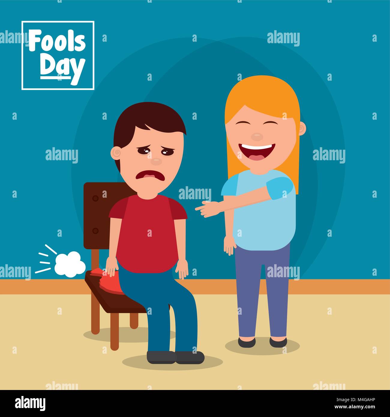woman prank man with the cushion fools day Stock Vector Image & Art - Alamy