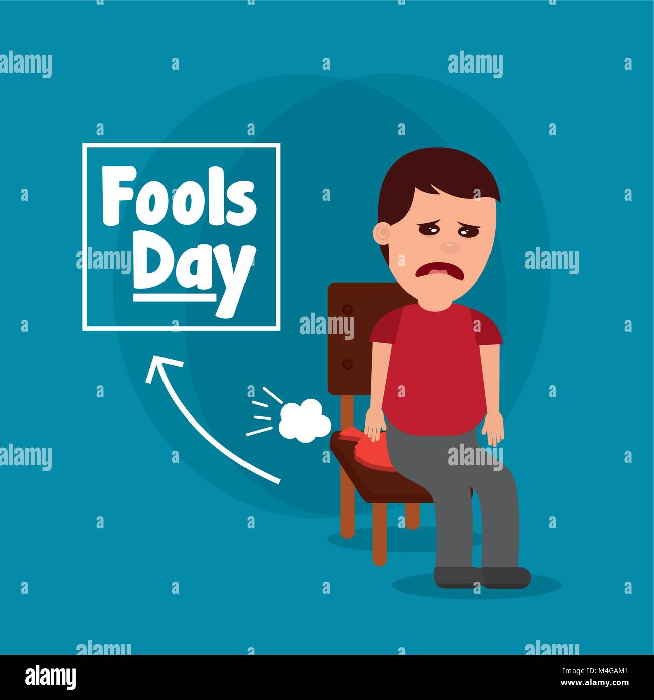 sad man sitting in chair with whoopee cushion fools day Stock Vector ...