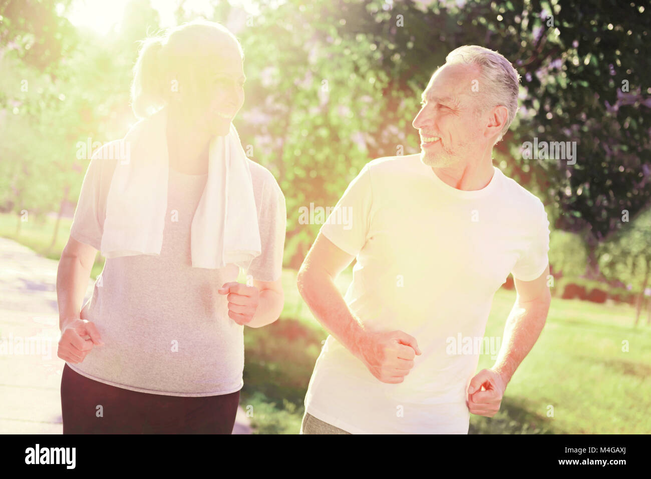 Waist up of cheerful old friends Stock Photo - Alamy