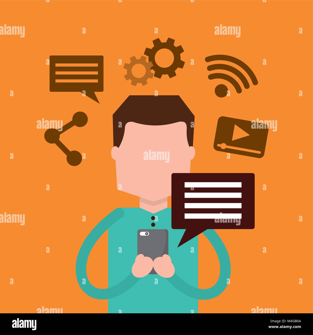man chatting on smartphone speech bubble Stock Vector Image & Art - Alamy