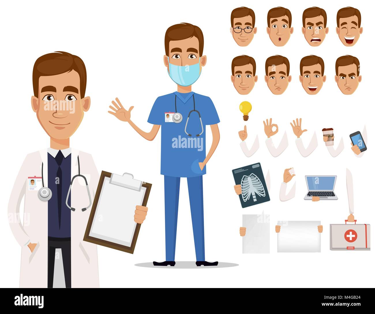 Young professional doctor, pack of body parts and emotions. Medical ...