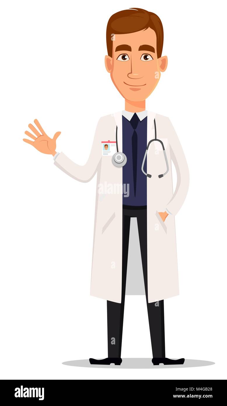 Young professional doctor waving hand. Medical worker. Hospital staff ...