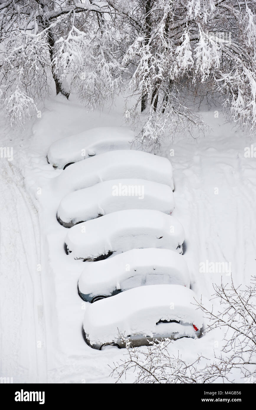 Cars under snow after snowfall in winter day Stock Photo - Alamy