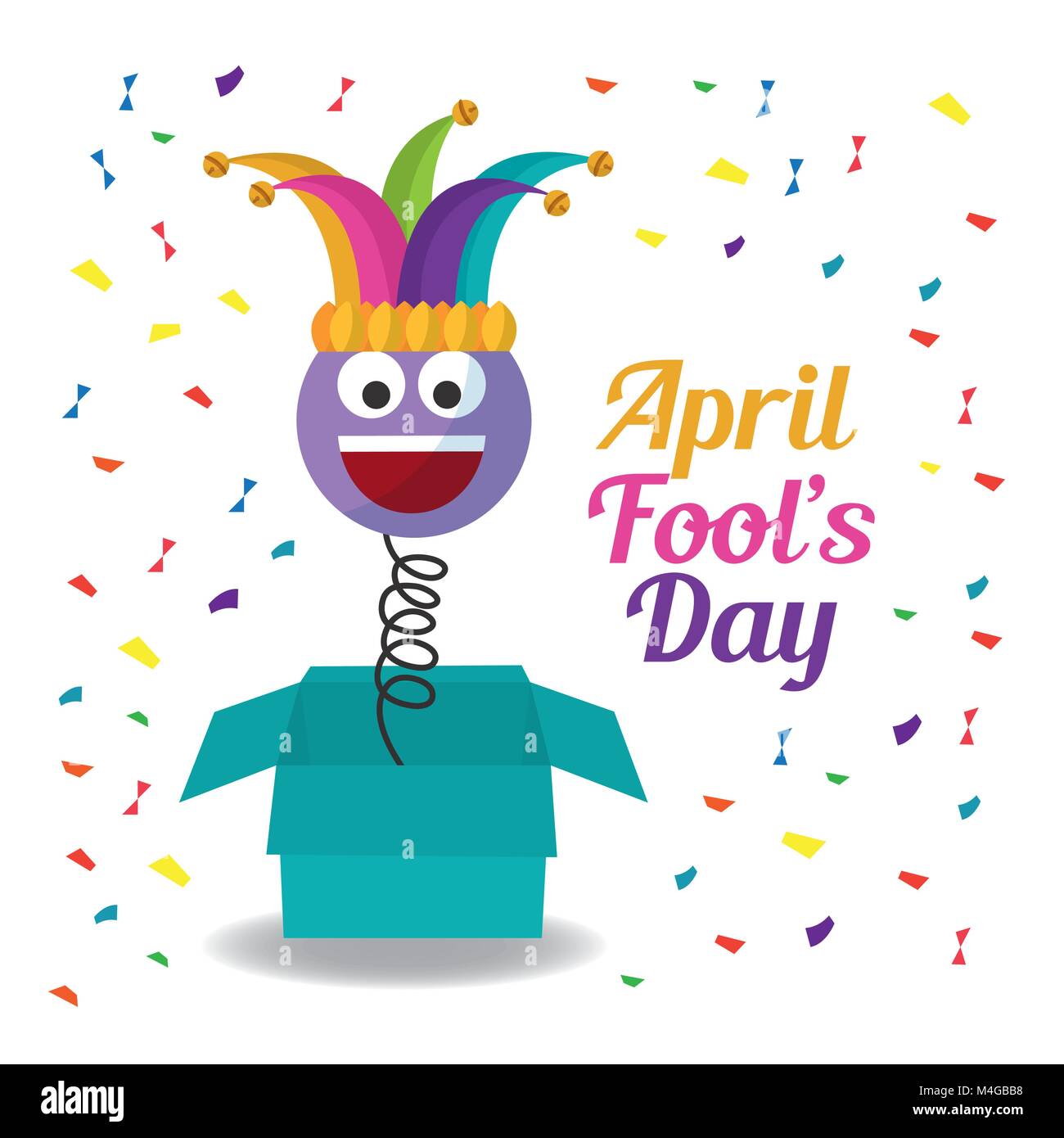 jack in the box with confetti laughing emoticon april fools day Stock ...