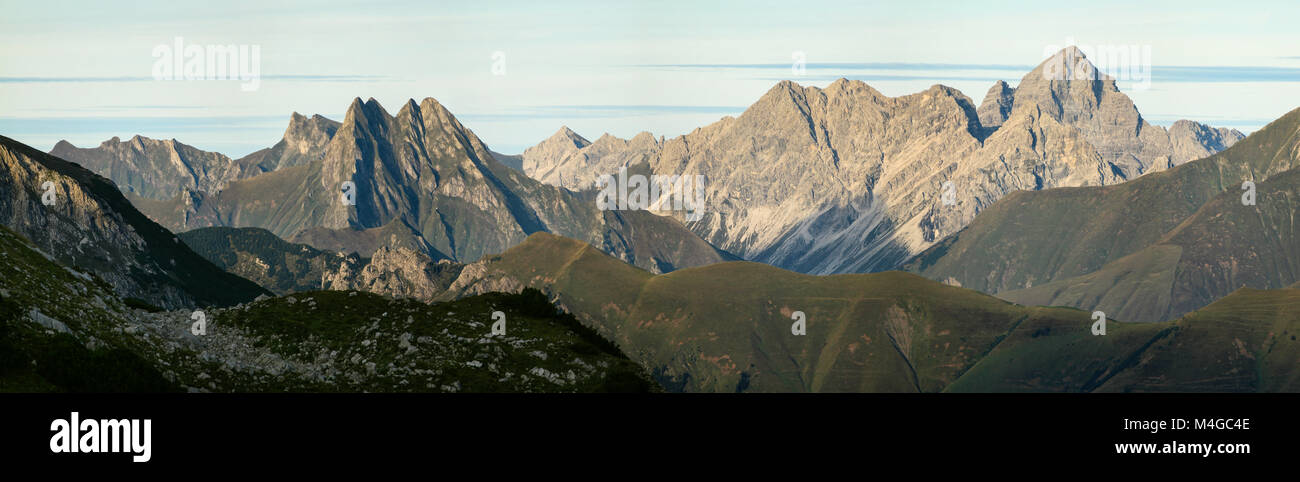 Great clear view from high mountain to many other peaks Stock Photo - Alamy