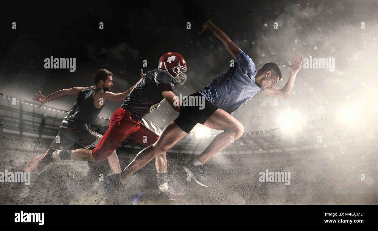 Multi sports collage about basketball, run, American football players ...