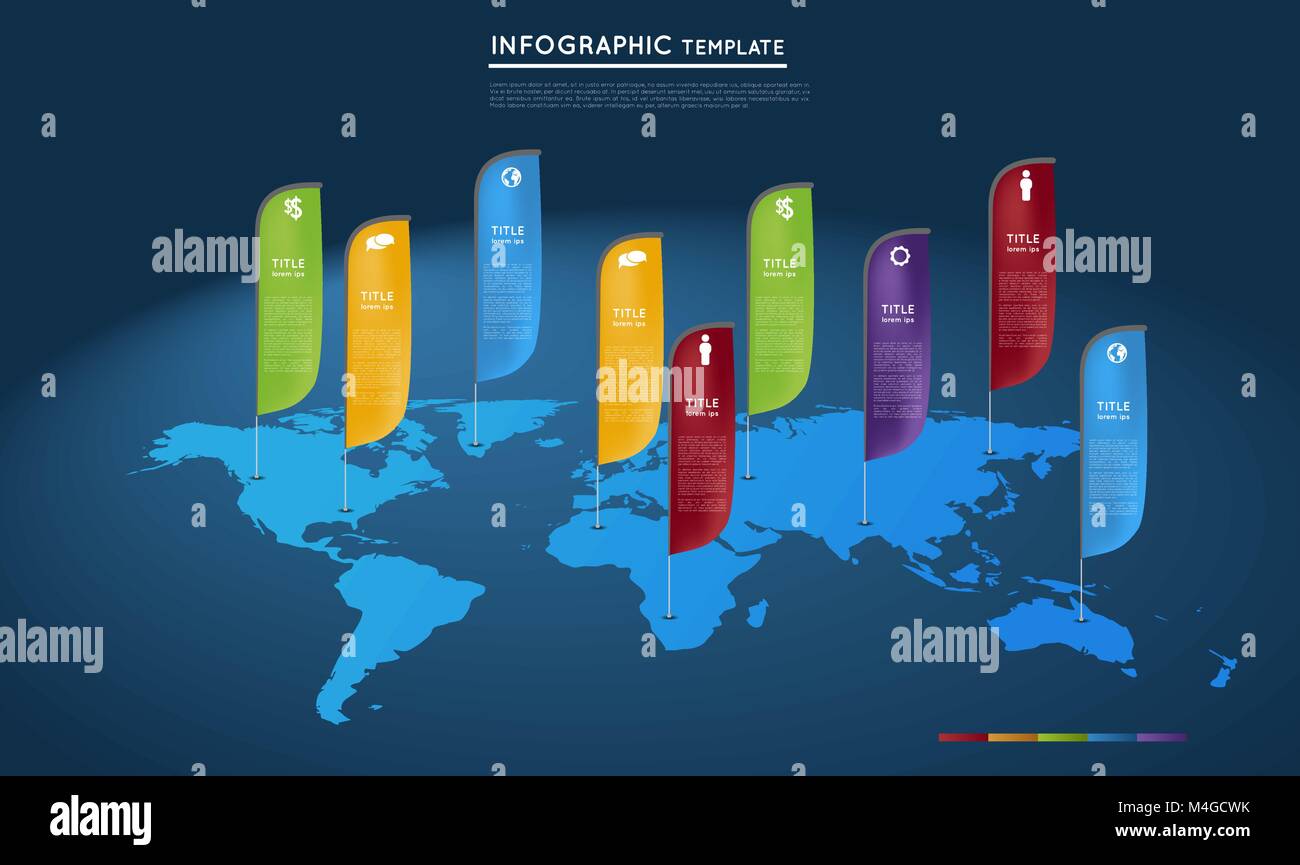 world map template with colorful flags, infographic template Stock ...