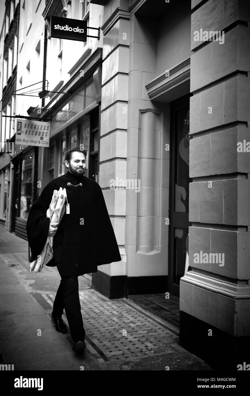 Black & White Photograph of a man in a cape, Central London, England ...
