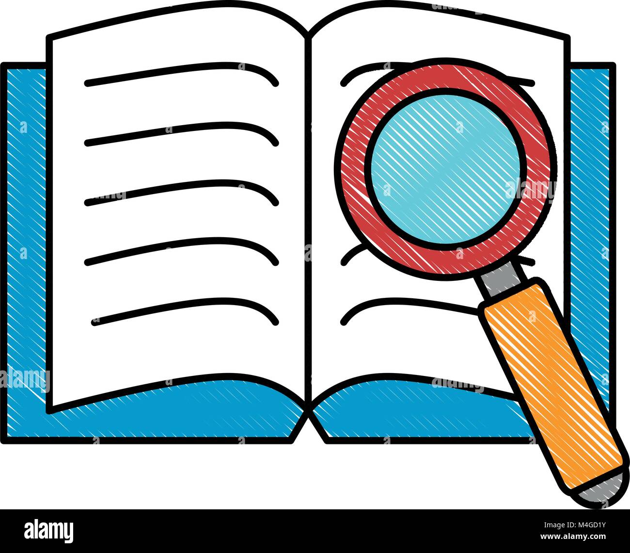 text book with magnifying glass Stock Vector Image & Art - Alamy