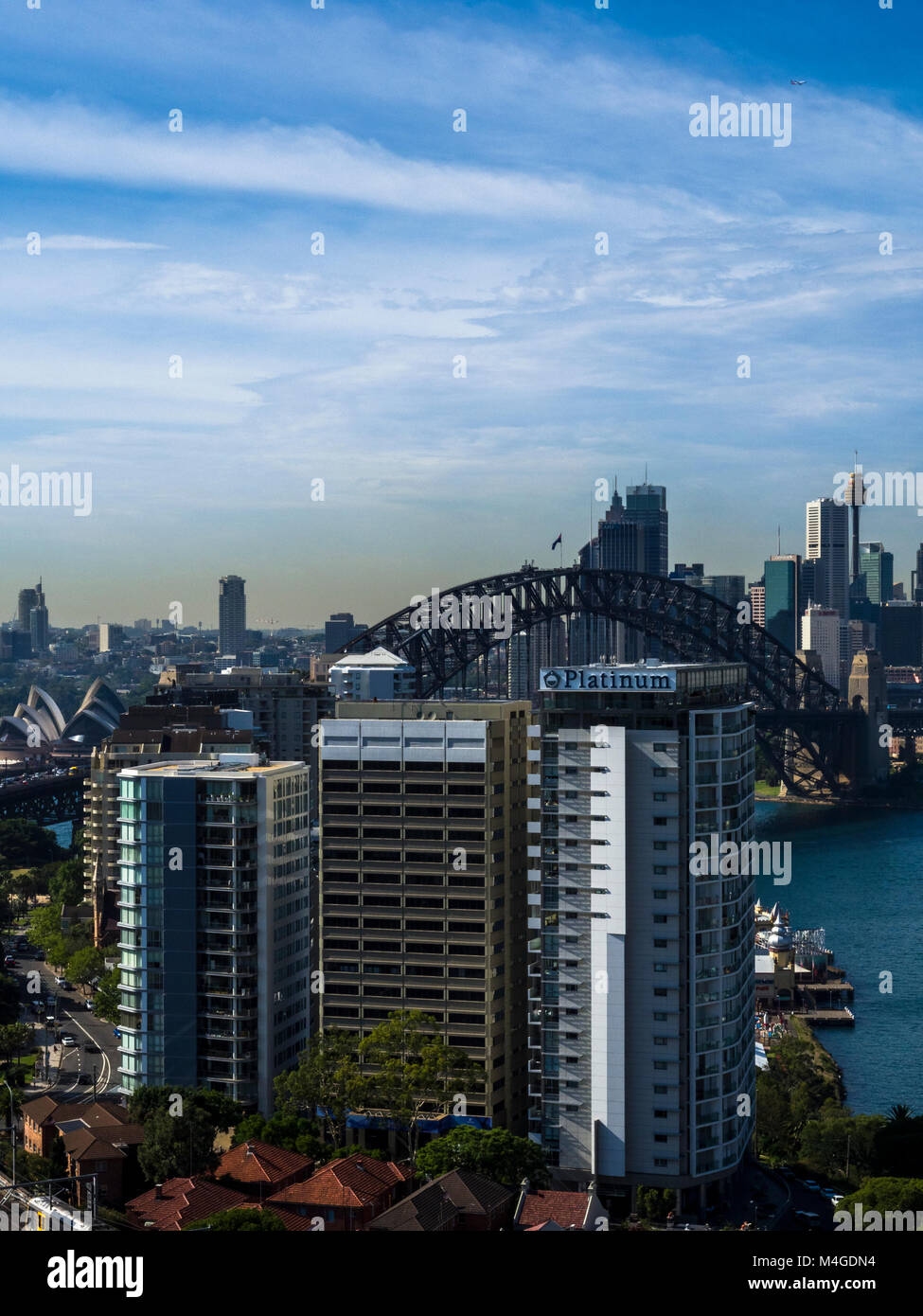 View of Milsons Point, Sydney Harbour Bridge, central business district ...