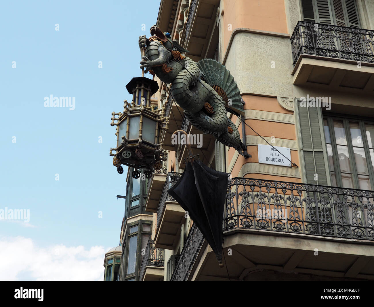 Chinese dragon detail in Barcelona, Spain. Chinese dragon protruding ...