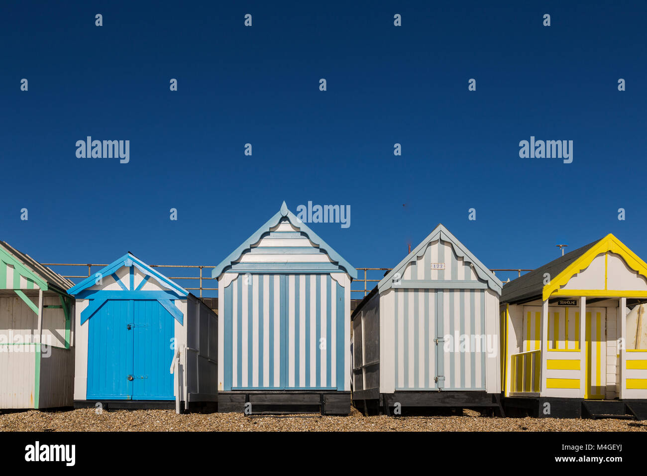 Very Colourful and Bright Beach Huts at Thorpe bay near Southend on a ...