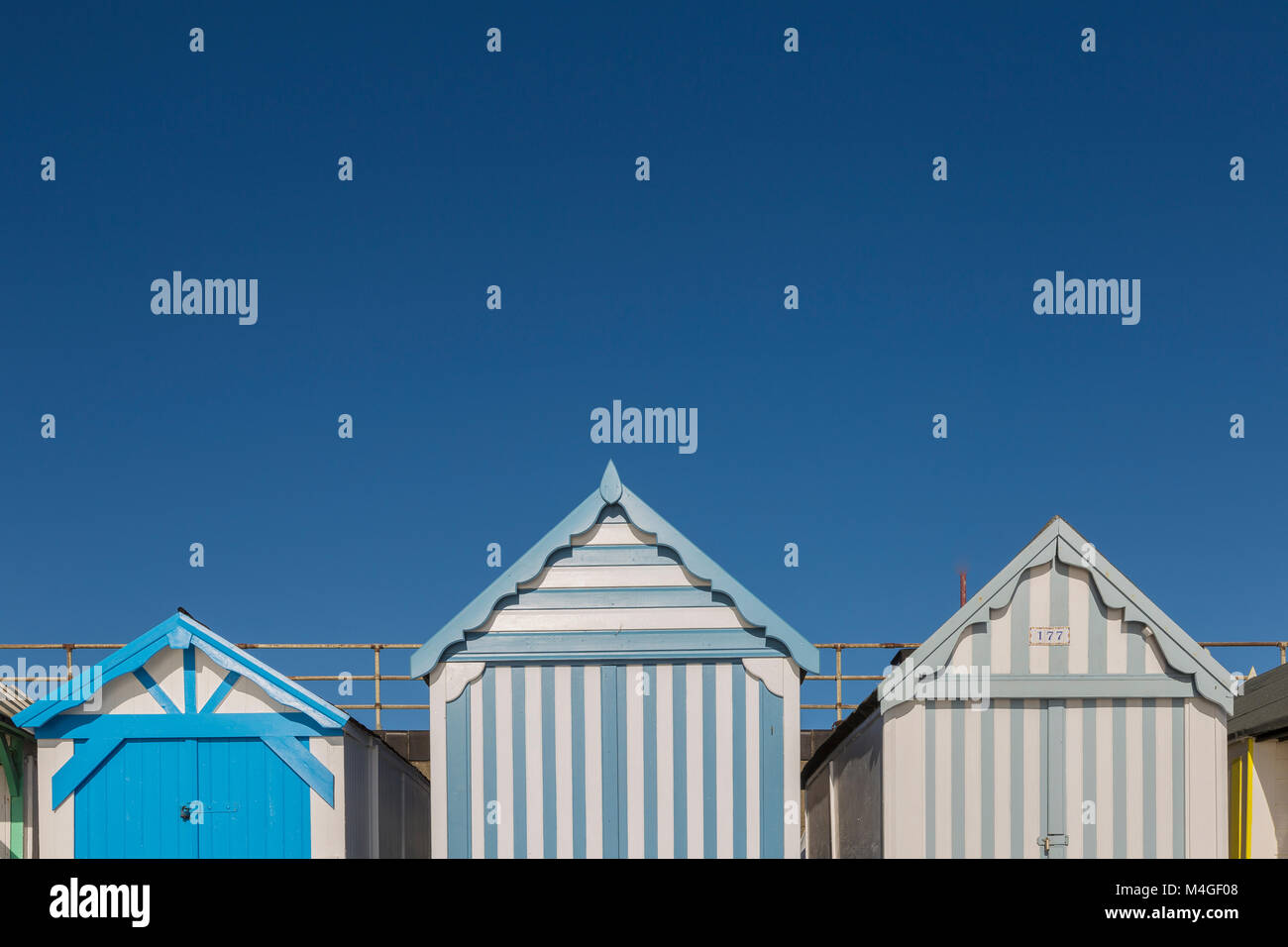 Very Colourful and Bright Beach Huts at Thorpe bay near Southend on a ...