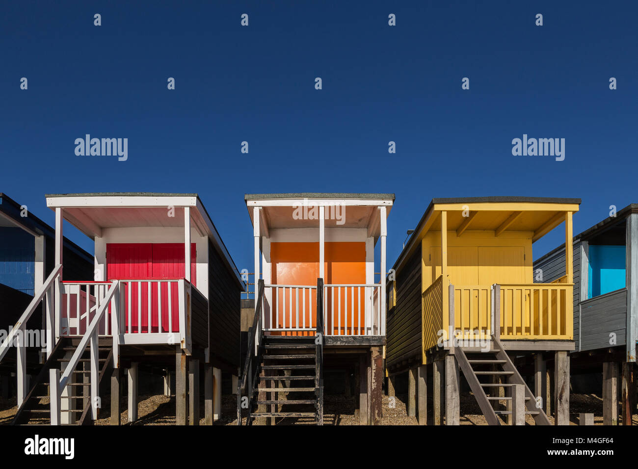 Very Colourful and Bright Beach Huts at Thorpe bay near Southend on a ...