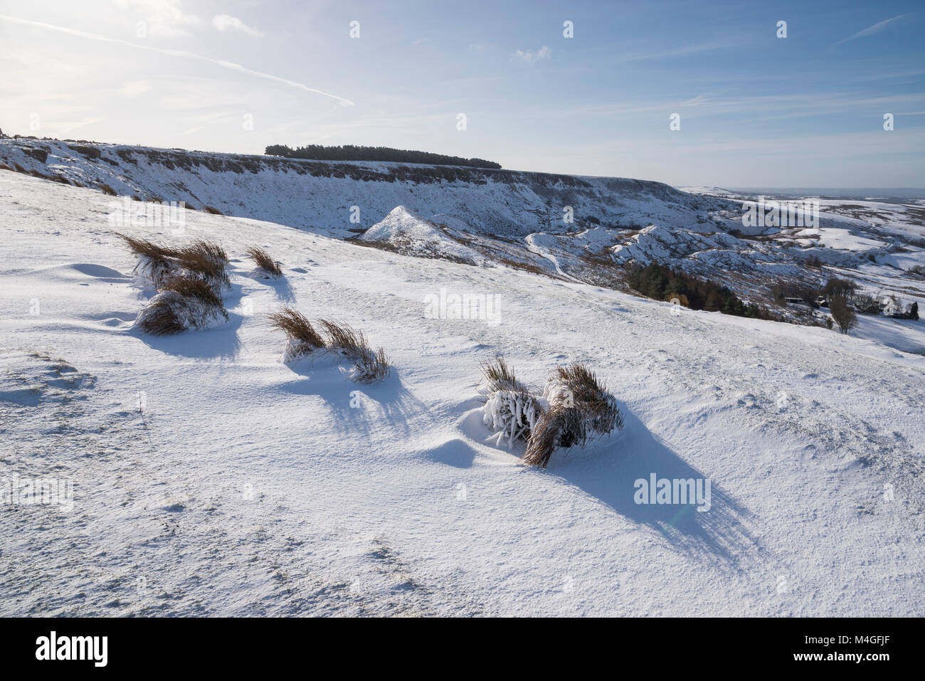 Snowy February day on Coombes edge, Charlesworth, Derbyshire. A hilly ...