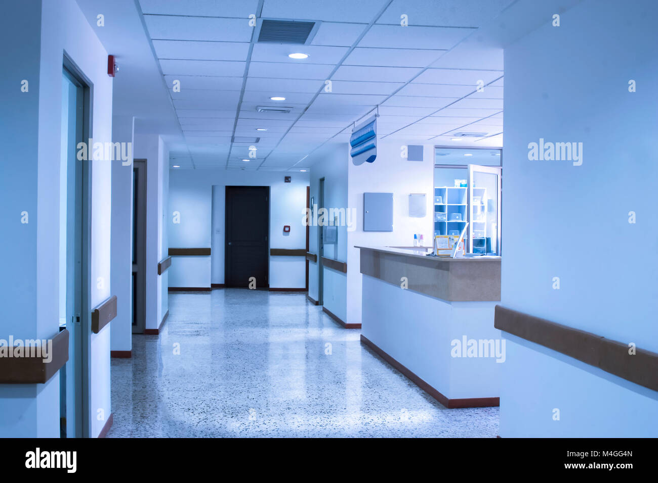 Corridor interior inside a modern hospital, clean and tidy Stock Photo ...