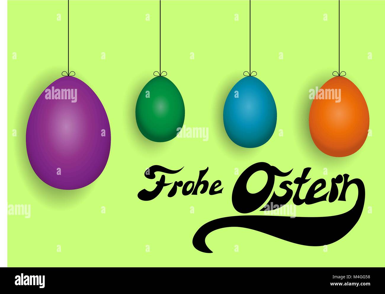 German Happy Easter background with four colored Easter eggs, vector ...