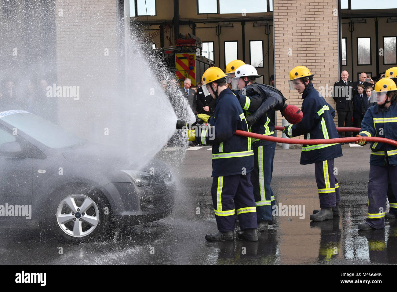 The Prince of Wales (centre left) watches a fire and public order ...