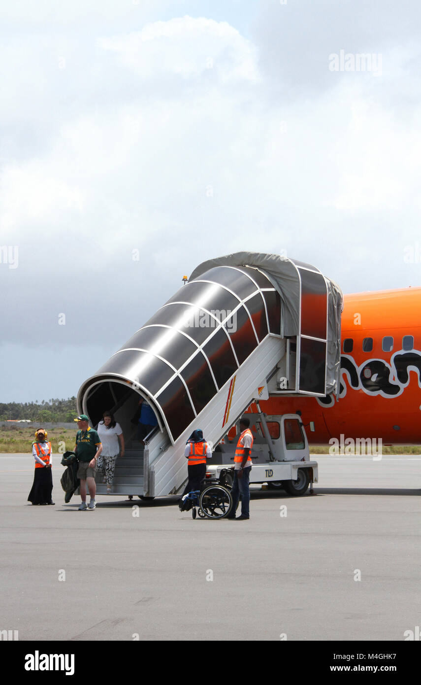 Tourist deboarding airplane, Zanzibar, Tanzania Stock Photo - Alamy