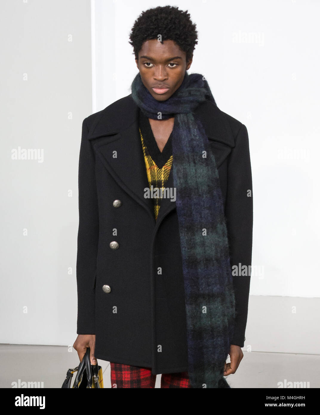 NEW YORK, NY - February 14, 2018: Alton Mason walks the runway at the ...