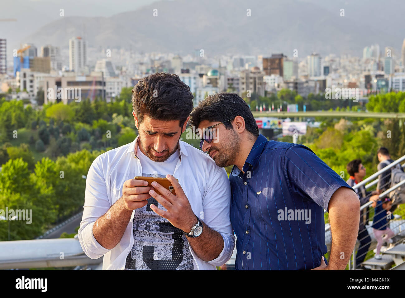 Tehran, Iran - April 28, 2017: Nature Bridge, Two Iranian tourists are ...