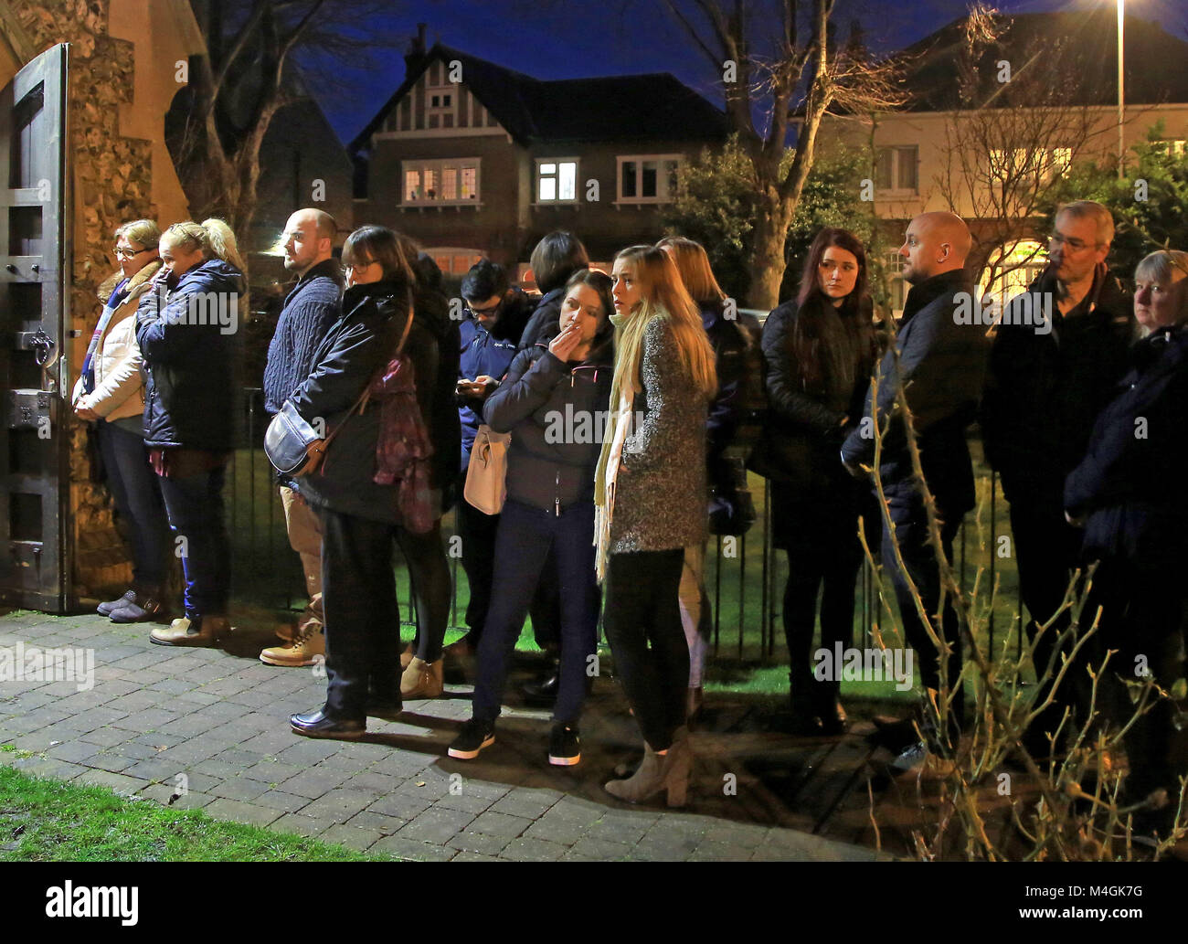 Mourners gather at St. Matthews Church in Worthing, West Sussex, for a ...
