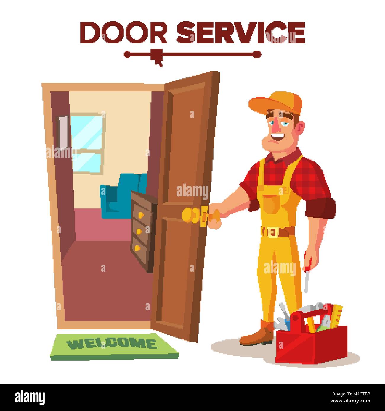 Emergency Locksmith Service Vector. Professional Locksmith Mechanic ...