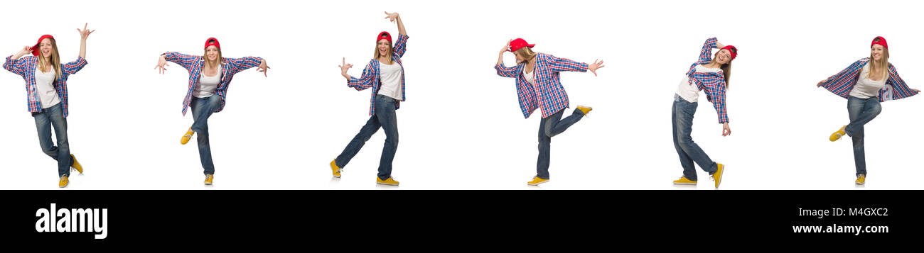 Collage of woman dancing isolated on white Stock Photo - Alamy