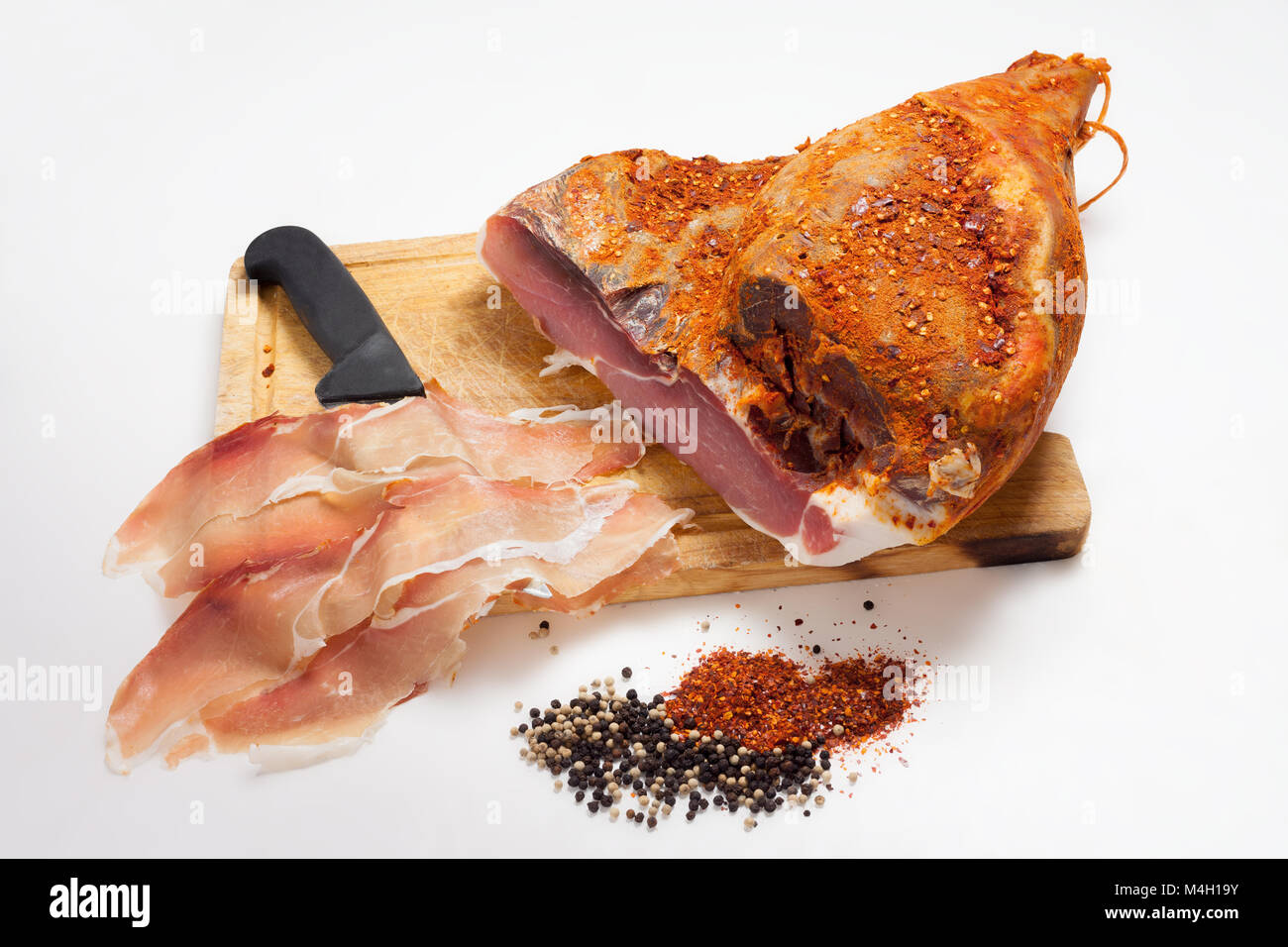 Slices of pork ham, still life of slow food. Abruzzo, italy, europe ...