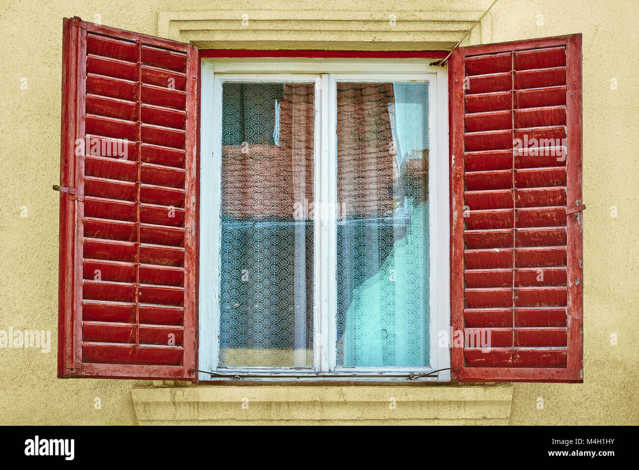 Window with Opened Shutters Stock Photo - Alamy