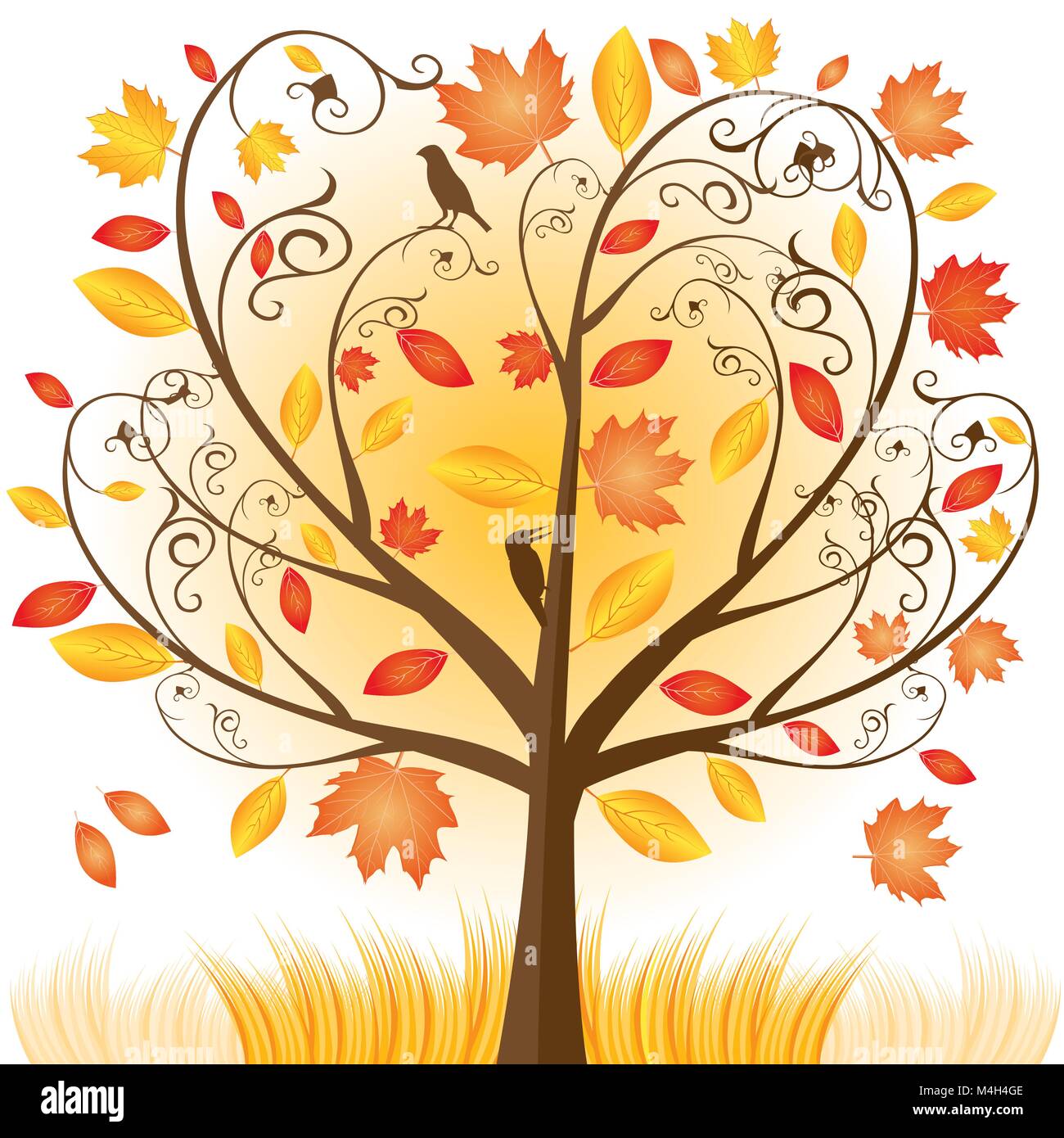 Beautiful autumn tree with fall Leafs - vector illustration Stock ...