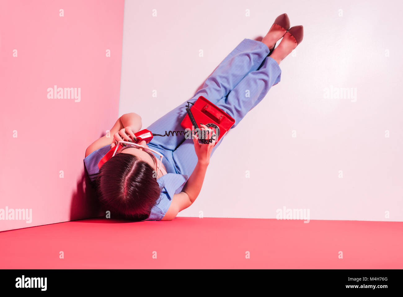 stylish girl with retro phone Stock Photo - Alamy