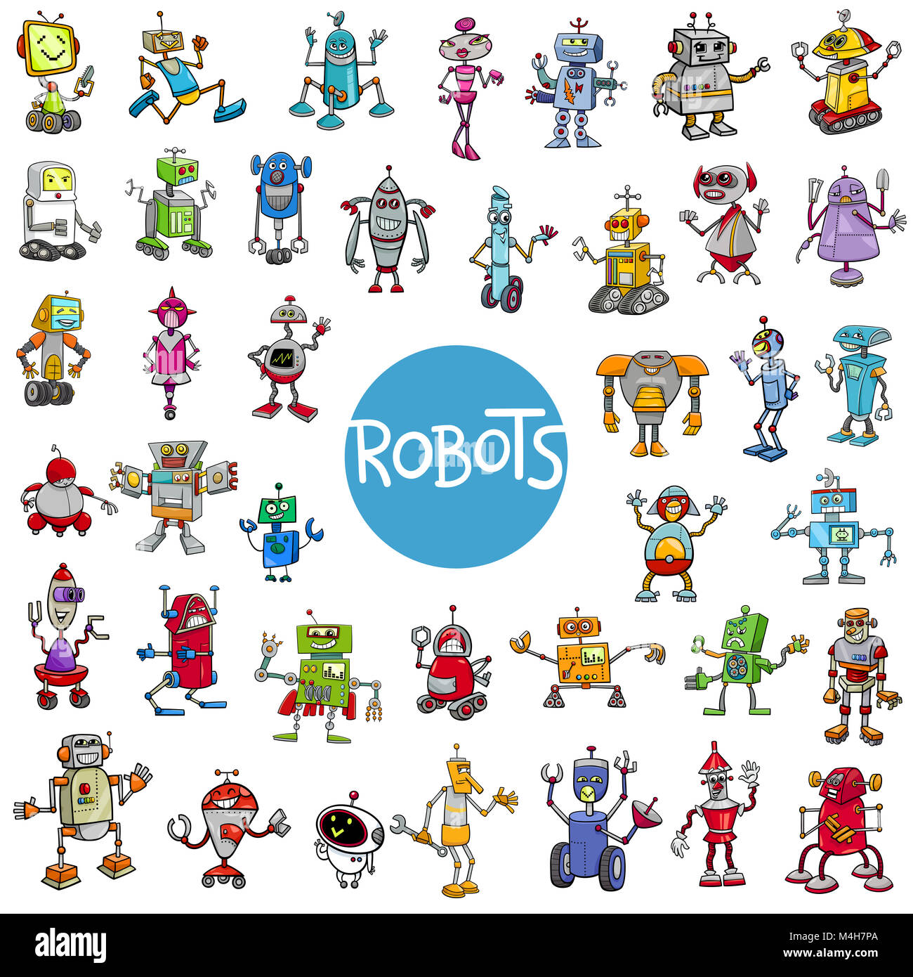 cartoon robot characters big set Stock Photo - Alamy