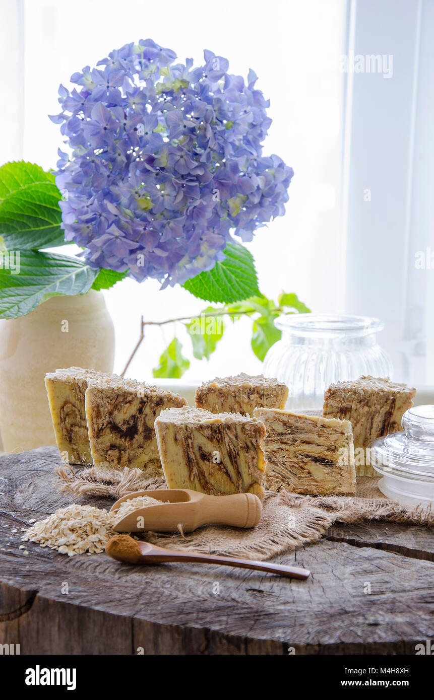 homemade oats soap Stock Photo - Alamy