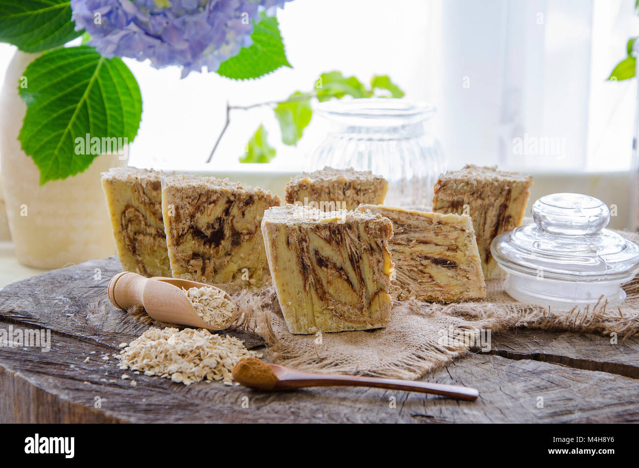 homemade oats soap Stock Photo - Alamy