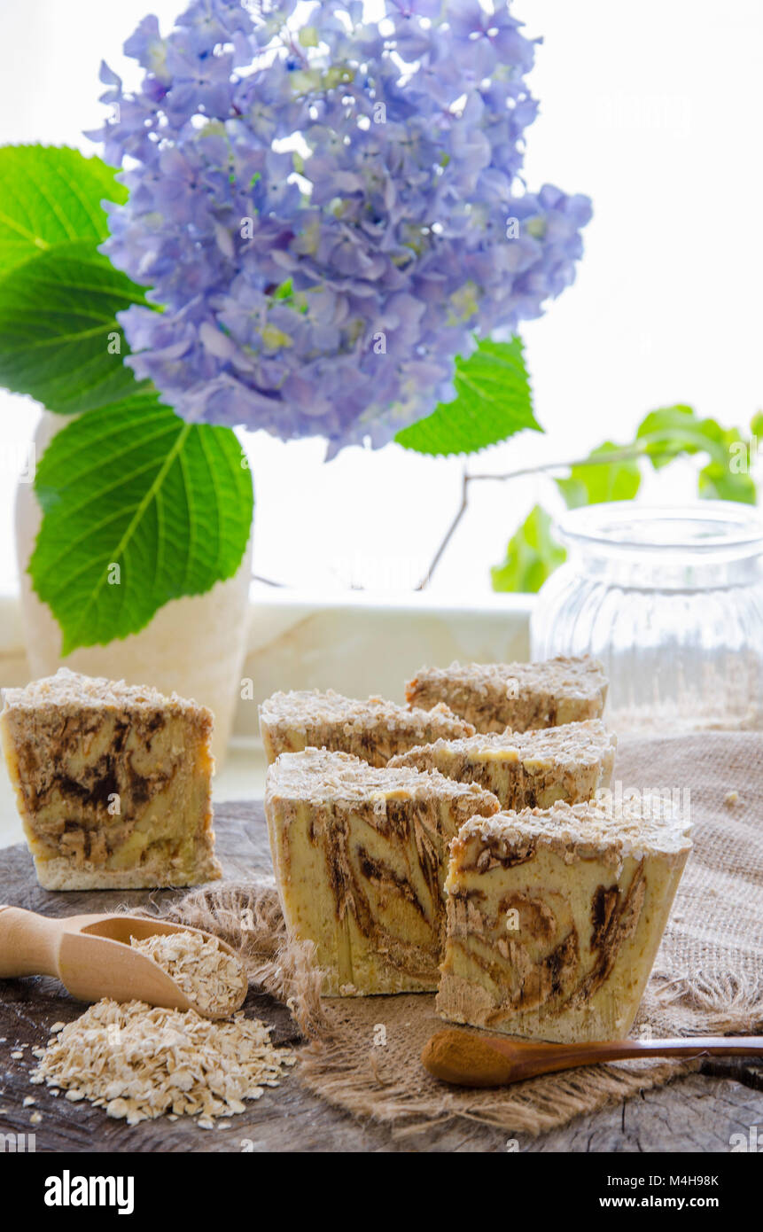 homemade oats soap Stock Photo - Alamy